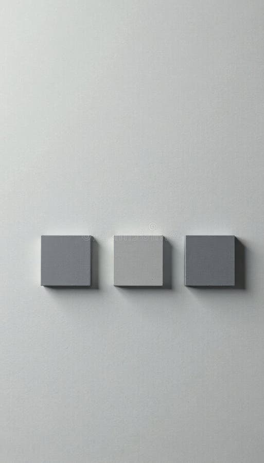 Four Identical Gray Squares Aligned Horizontally on a Neutral Surface ...