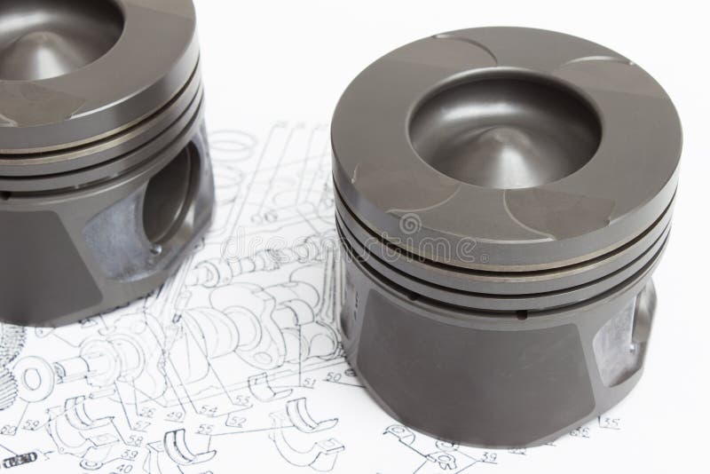 Four Identical Pistons on White Background. Spare Internal Combustion ...