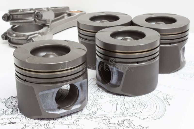 Four Identical Pistons White Background Spare Internal Combustion ...