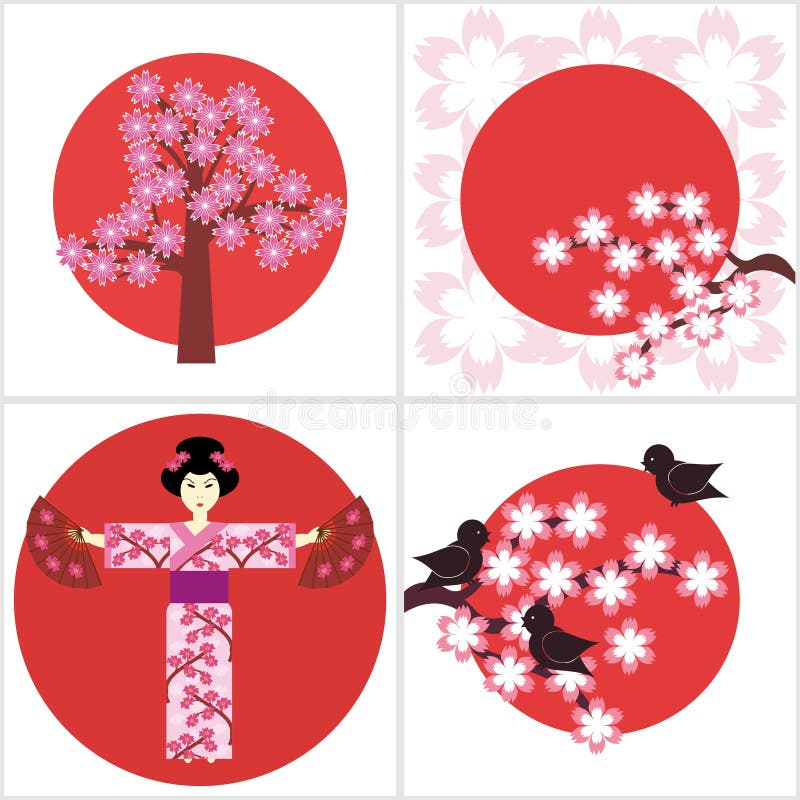 Four Illustration in Japanese Style Stock Illustration - Illustration ...
