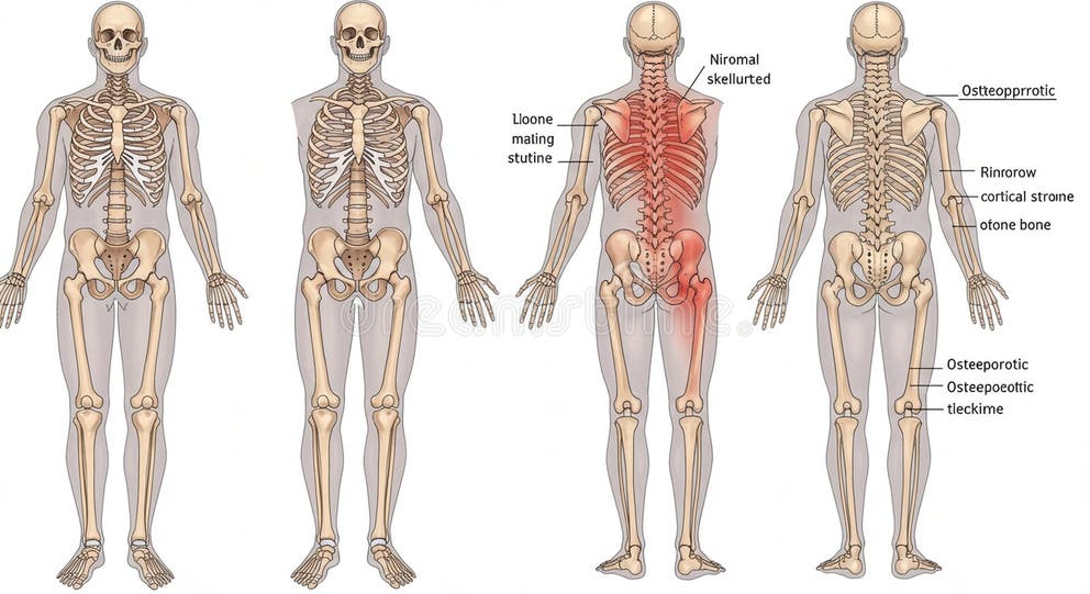 Four Illustrations Depicting Human Skeletons are Present. the First Two Show Front and Stock ...