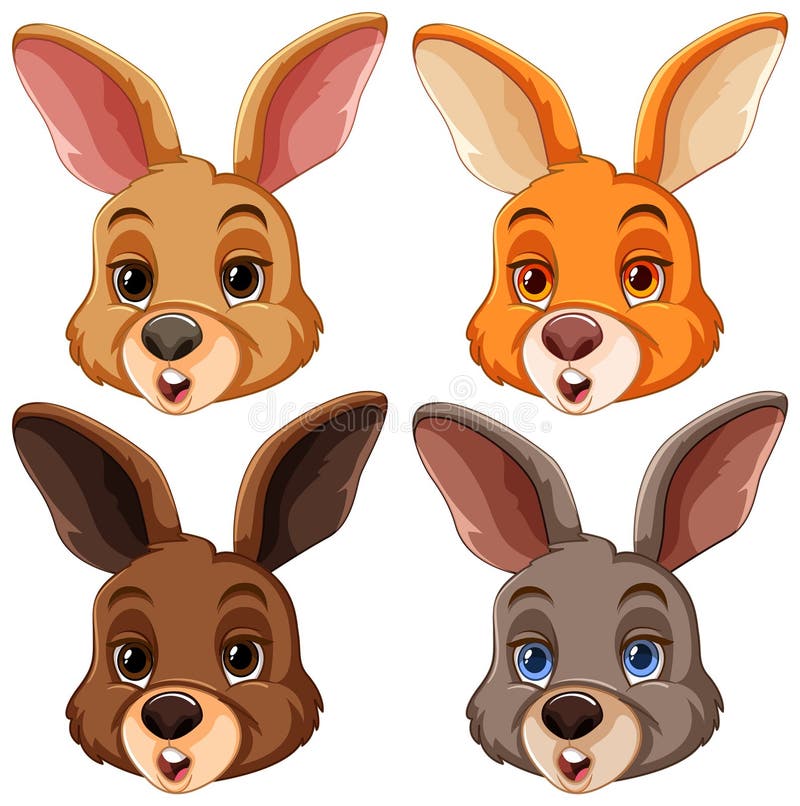Four Illustrations of Rabbit Heads Stock Vector - Illustration of bunny ...