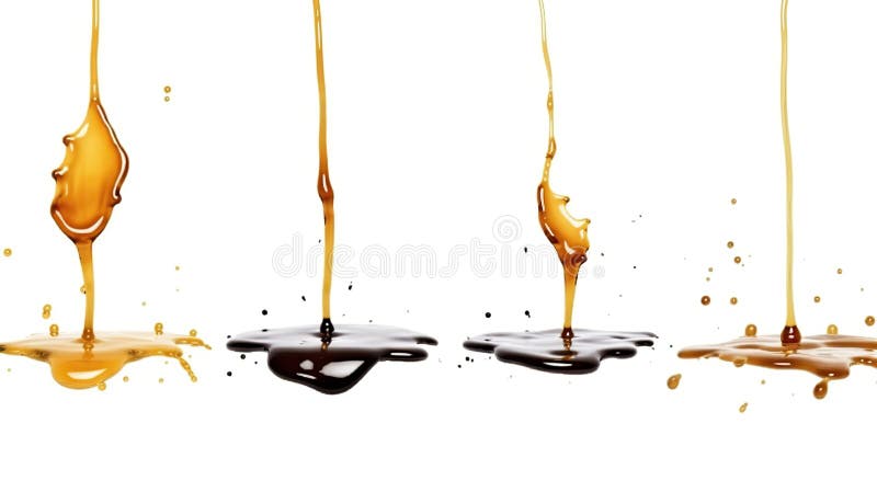 Four Images of Brown Liquid Pouring Down with Splashes and Droplets on ...