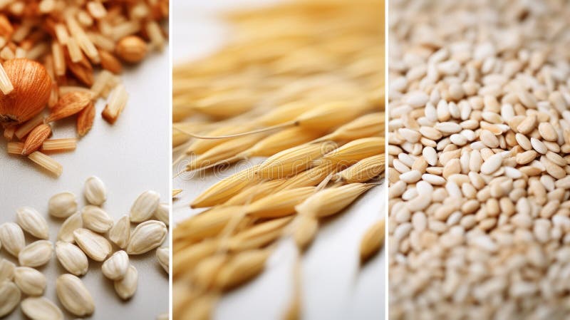 Four Images of Different Types and Sizes of Grains, AI Stock Photo ...