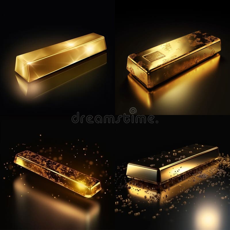 Four Images of Gold Bars with a Shiny, Reflective Surface Stock Image ...