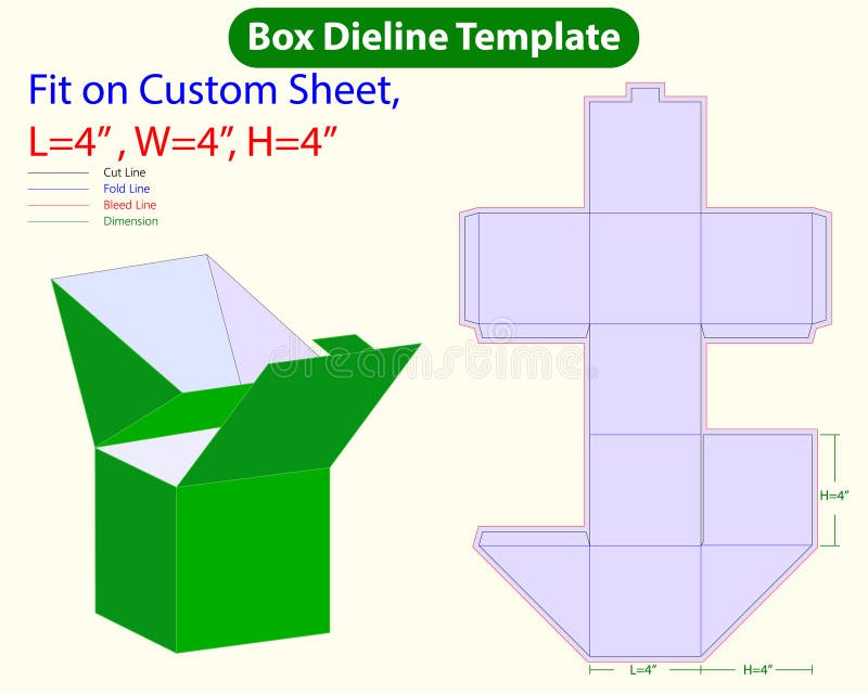 Four Inch Square Ready Gift Box Dieline Template Stock Vector ...