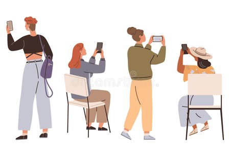 People Engaged with Mobile Devices in Various Poses and Activities ...