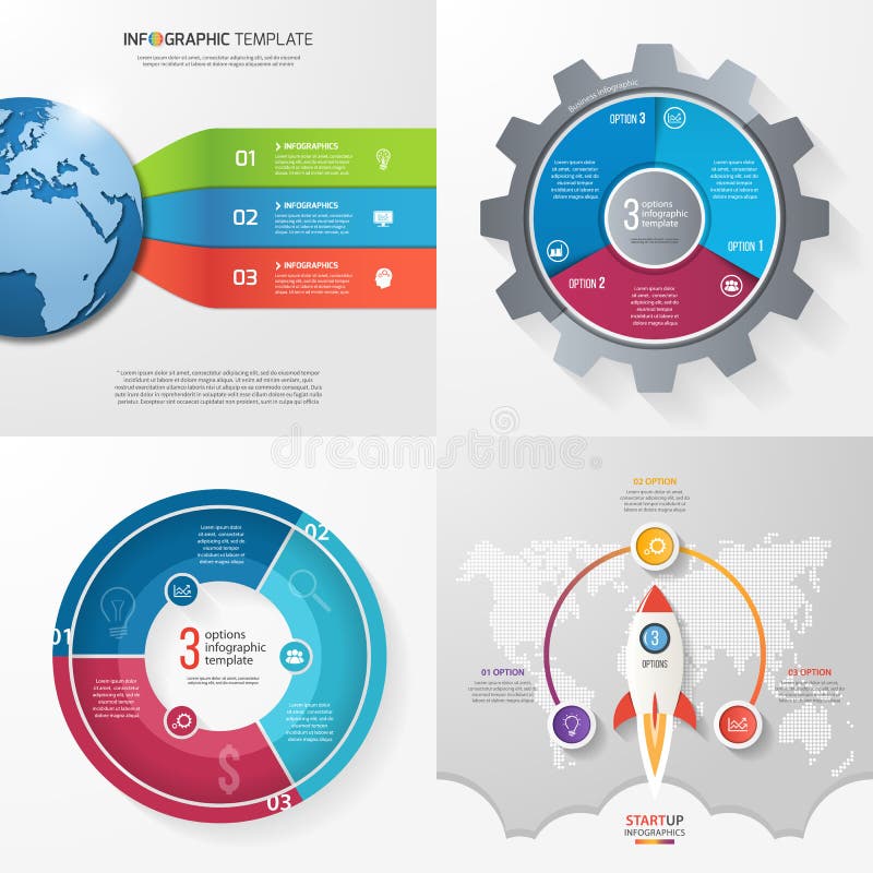 Four Infographic Templates with 3 Steps, Options, Parts, Process Stock ...