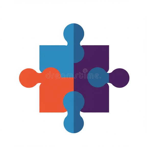 Four Interconnected Puzzle Pieces Form a Square. Each Piece is a Solid ...