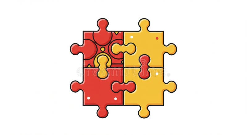 Four Interlocking Jigsaw Puzzle Pieces are Arranged in a Square. Two ...