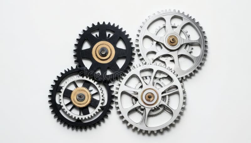 Four Interlocking Mechanical Gears on a White Background Stock Image ...