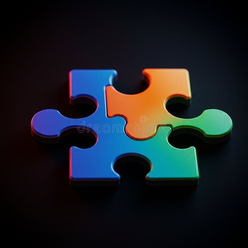 Four Interlocking Puzzle Pieces in Blue, Orange, Green, and Red Hues ...