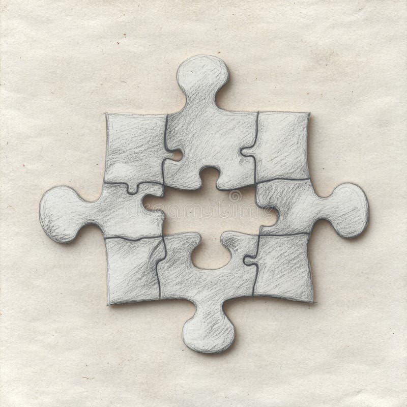 Four Interlocking Puzzle Pieces on Paper Background Stock Illustration ...