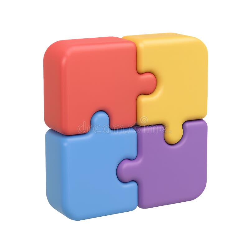 Four Interlocking Puzzle Pieces, Rendered Stock Image - Illustration of ...