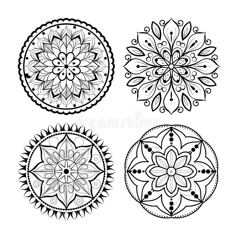 Four Intricate Mandala Designs Perfect for Coloring or Digital Art ...