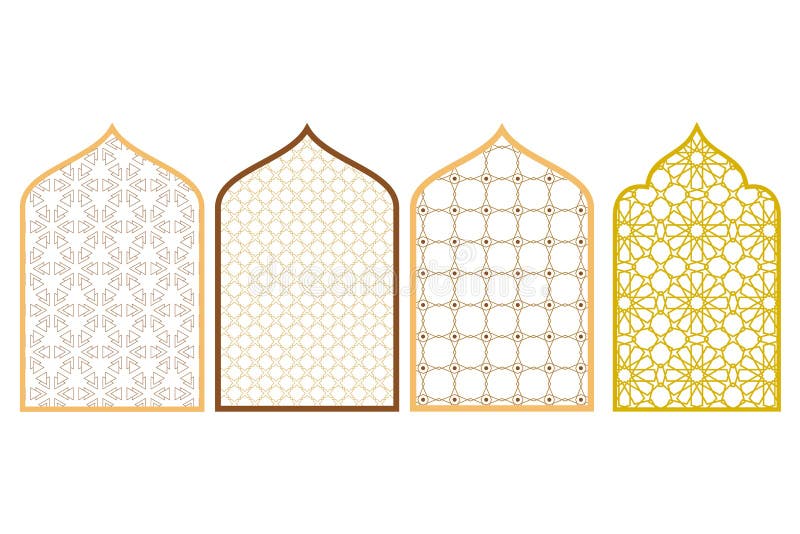 Four Intricately Designed Islamic Window Arches are Displayed in Vector ...