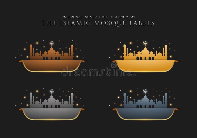 Four Islamic Mosque Labels. Vector Illustration Stock Illustration ...