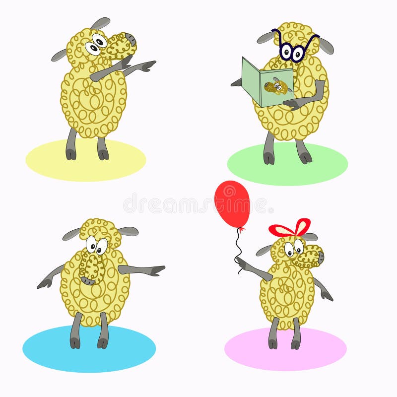 Four Isolated Cartoon Sheep Stock Vector - Illustration of pets, cute ...