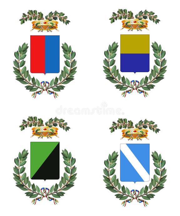 Four Italian Heraldry Shields Stock Illustration - Illustration of ...