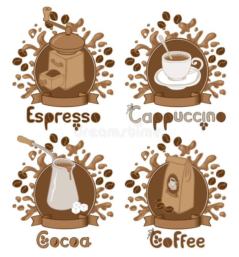 Four Items on the Coffee Theme Stock Vector - Illustration of cafe ...