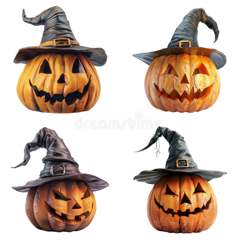 Four Jack-o -Lanterns Wearing Witch Hats Stock Image - Illustration of ... Four Jack-o -Lanterns Wearing Witch Hats Stock Image - Illustration of ...