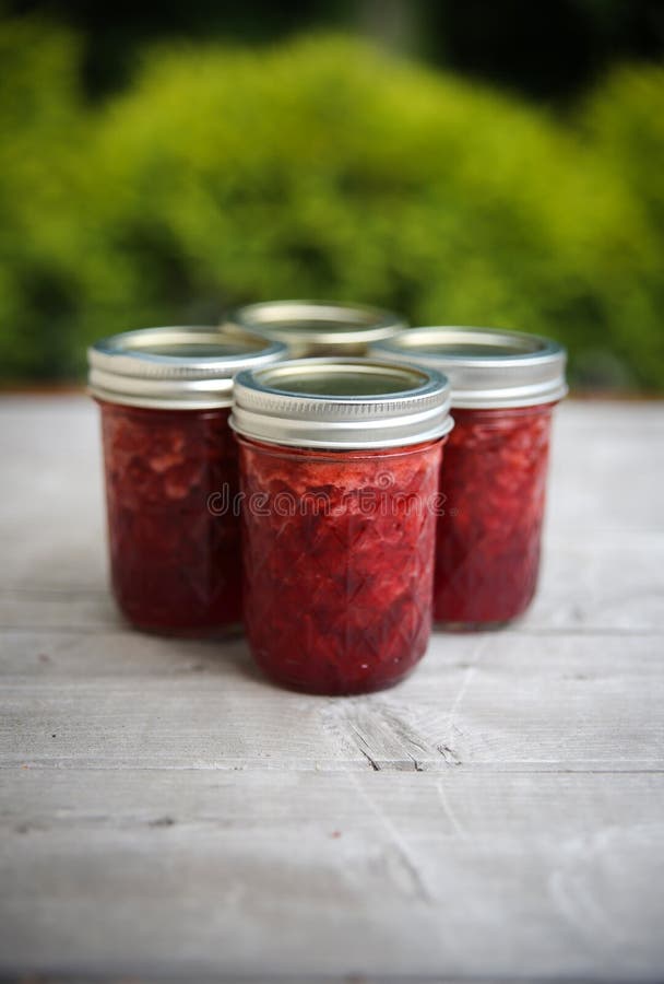 Four Jars of Homemade Strawberry Jam Close Up Stock Photo - Image of ...