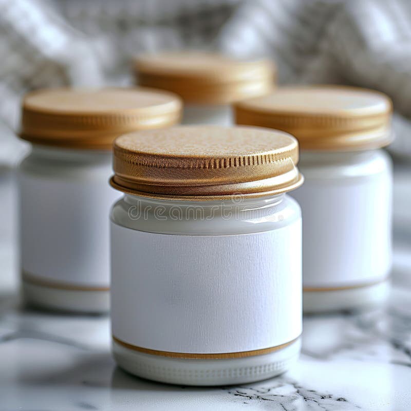 Four Jars with White Labels and Golden Lids Stock Illustration ...