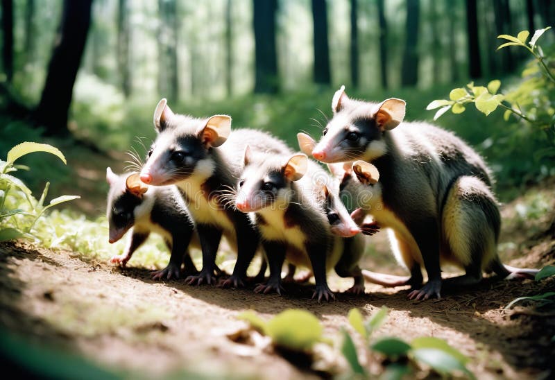 Four Joey Possums Riding on Mother`s Back during Springtime Stock ...