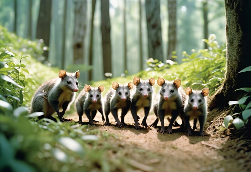 Four Joey Possums Riding on Mother`s Back during Springtime Stock ...