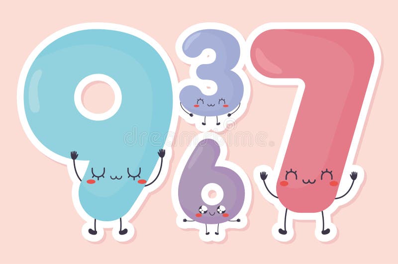 Four kawaii numbers stock vector. Illustration of study - 236658449
