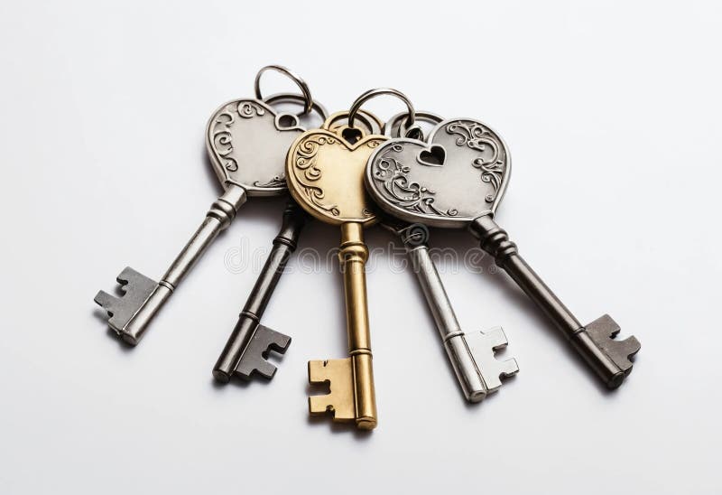 Four Keys with a Heart on Them are Shown Stock Illustration ...