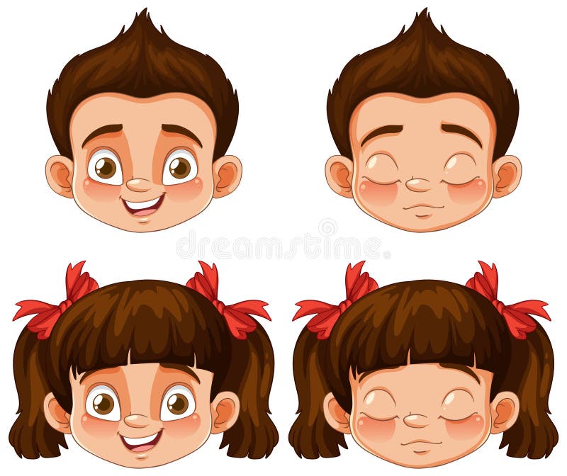 Four Kid Faces Showing Different Expressions Stock Vector ...