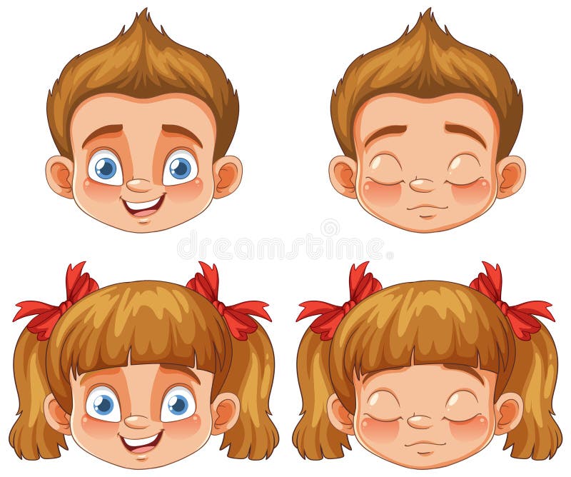 Four Kid Faces Showing Different Stock Vector - Illustration of cartoon ...