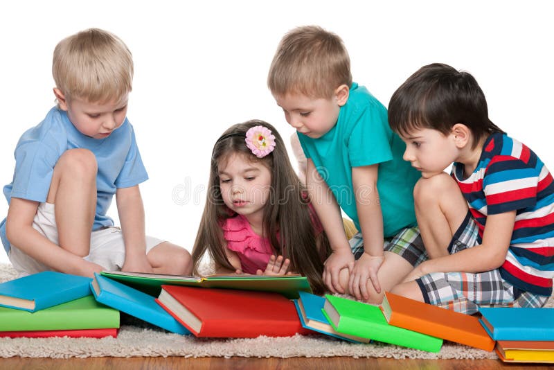 Four Kids are Playing on the Floor Stock Photo - Image of floor ...