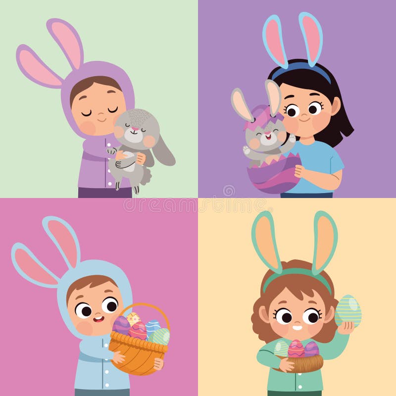 Four Kids with Easter Icons Stock Vector - Illustration of design ...