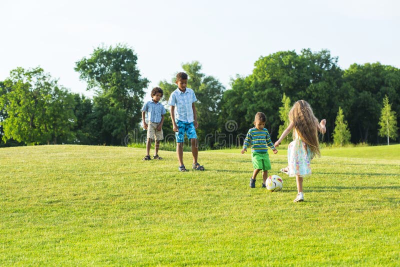 Four Kids are Playing on Sunset. Stock Image - Image of afro, nature ...