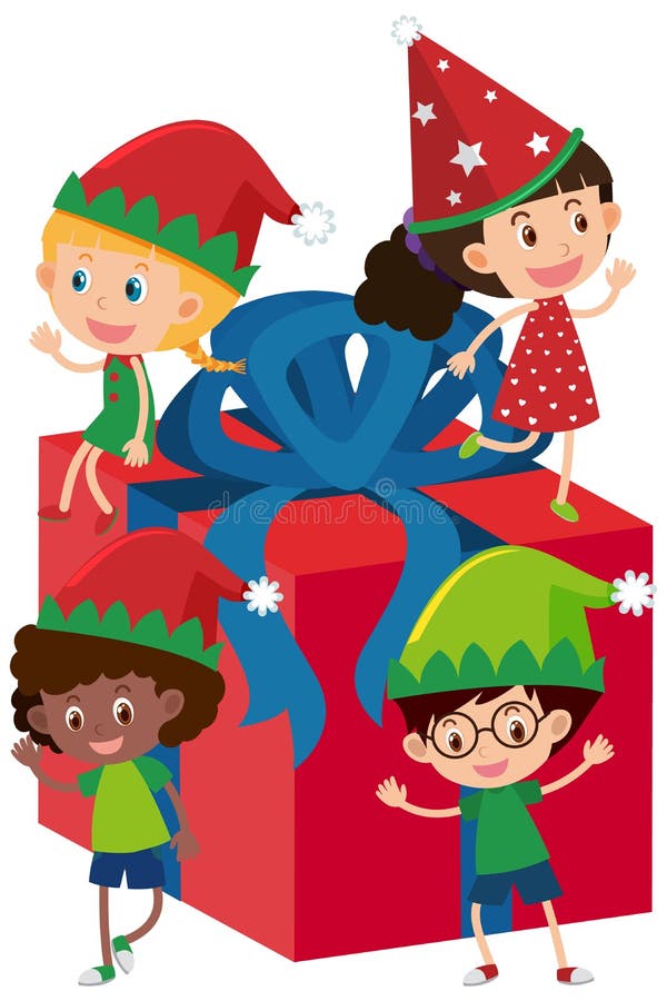 Four Kids on Red Present Box Stock Vector - Illustration of container ...