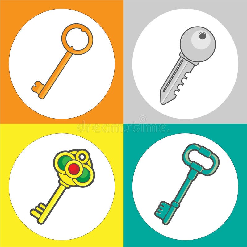 Four Kind of Classic House Keys Mixed Shapes Stock Vector ...