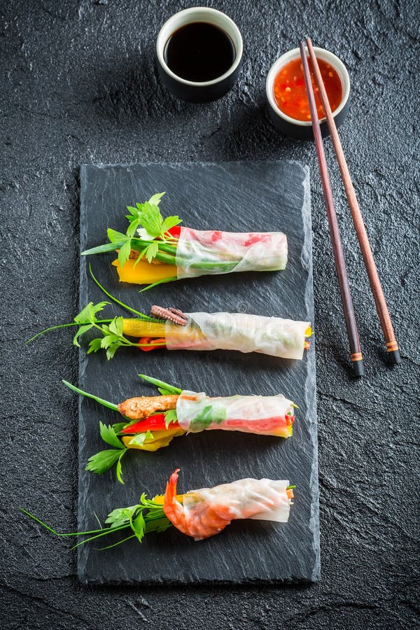 Four Kinds Spring Rolls Seafood Stock Photos - Free & Royalty-Free ...