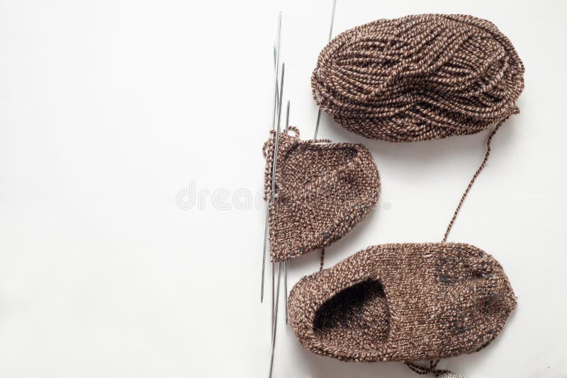 On Four Knitting Needles the Beginning of Knitting the Sock. Hand ...