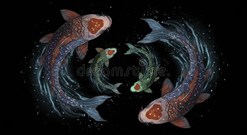 Mystical Koi Fish Constellation Dance in the Night Sky Stock ...