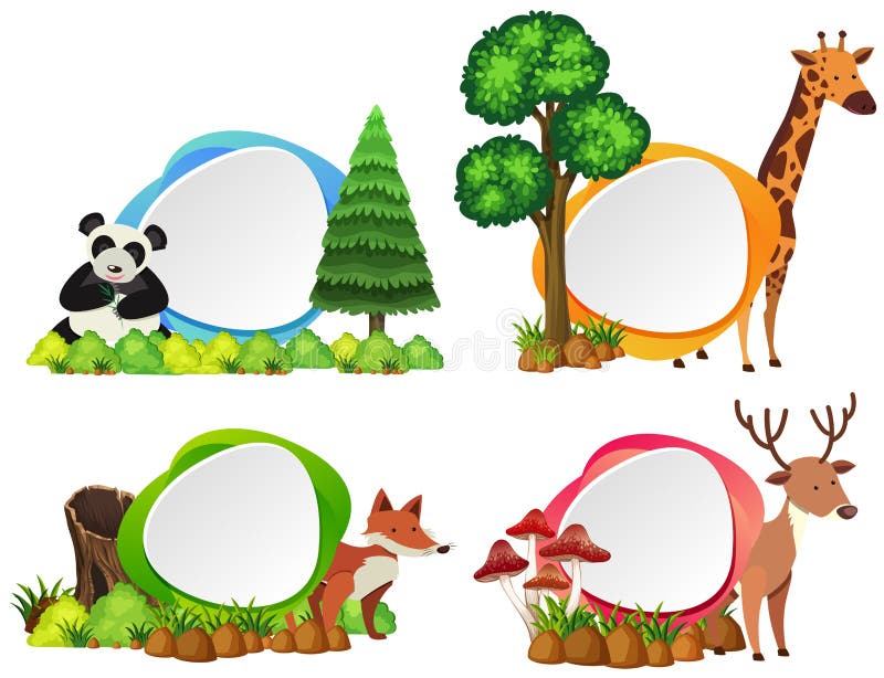 Four Label Templates with Wild Animals Stock Vector - Illustration of ...