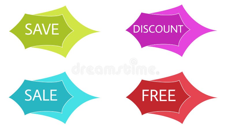 Four Labels (save, Discount, Sale, Free) Stock Vector - Illustration of ...