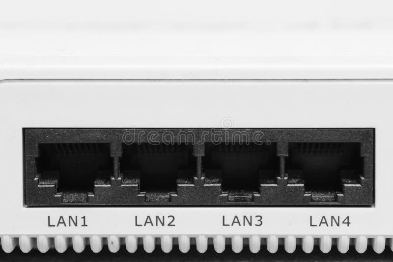 Four Lan Inputs on the Back of the Modem. Stock Photo - Image of output ...
