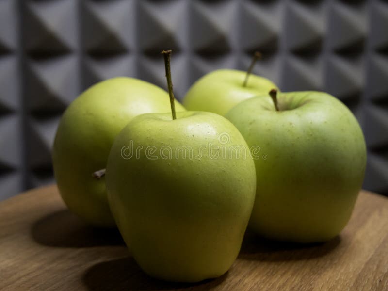 Four Large Apples, Close-up. Fruit on a Wooden Surface Stock Photo ...