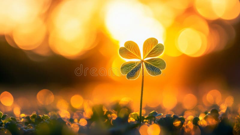 Four Leaf Clover Backlit by Golden Sunset Glow Stock Illustration ...