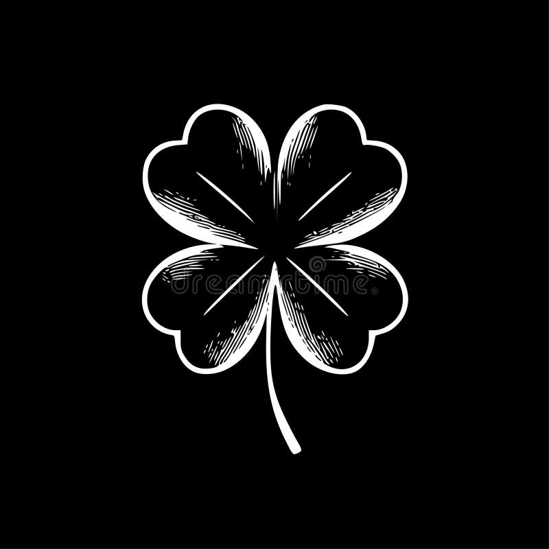 Four-leaf Clover - Black and White Vector Illustration Stock Vector ...