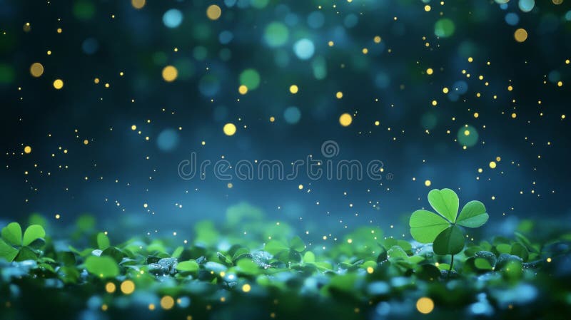 Four Leaf Clover Field with Magical Glow Stock Illustration ...