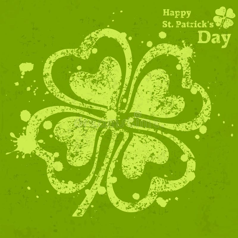 Four Leaf Clover Grunge on Green Stock Vector - Illustration of green ...