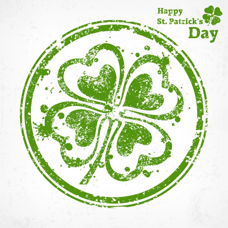 Four Leaf Clover Grunge in Round Stock Vector - Illustration of round ...